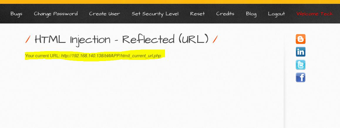 HTML Injection -Reflected (URL) · Teck_k2
